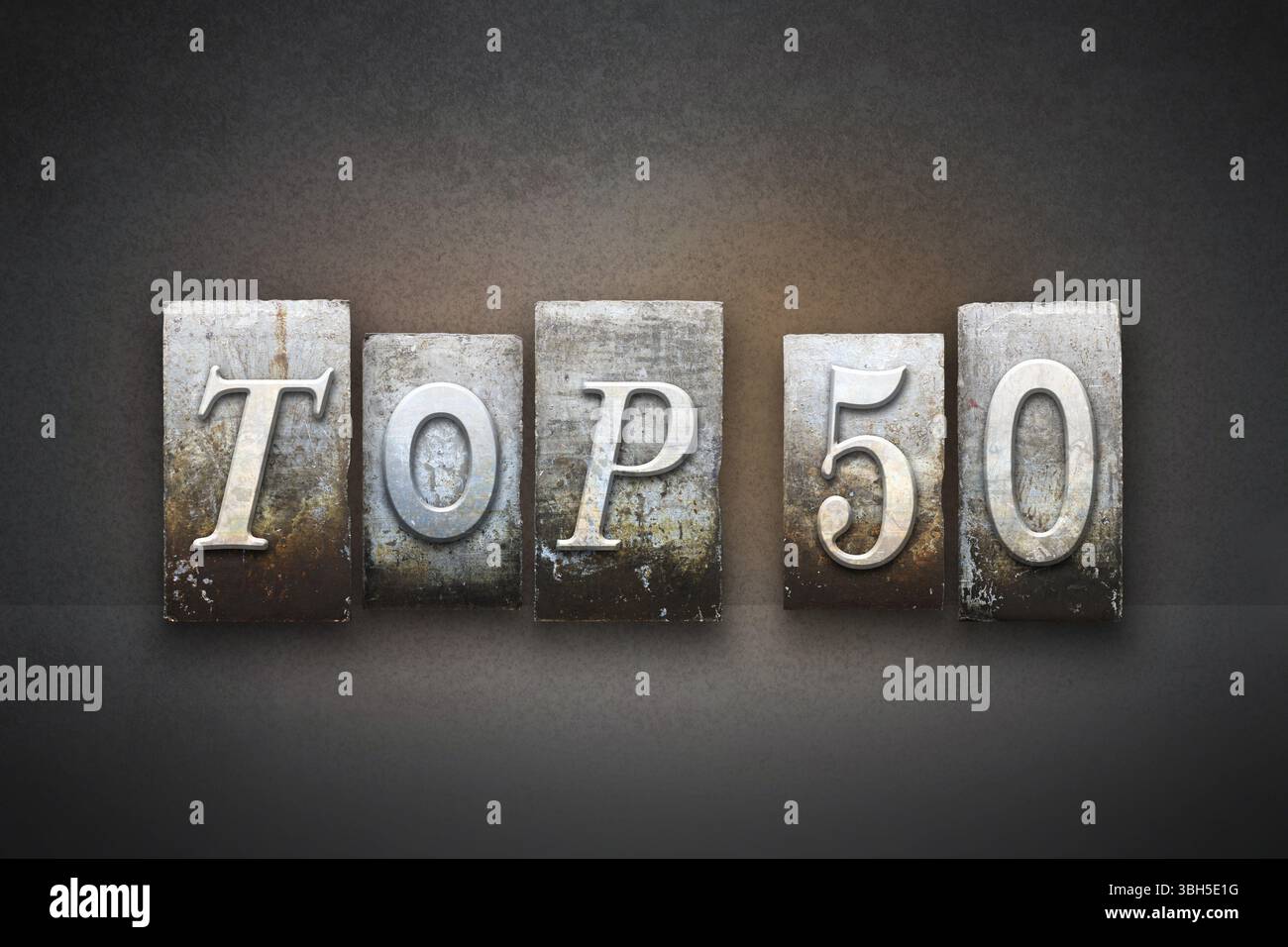 The words TOP 50 written in vintage letterpress type Stock Photo - Alamy