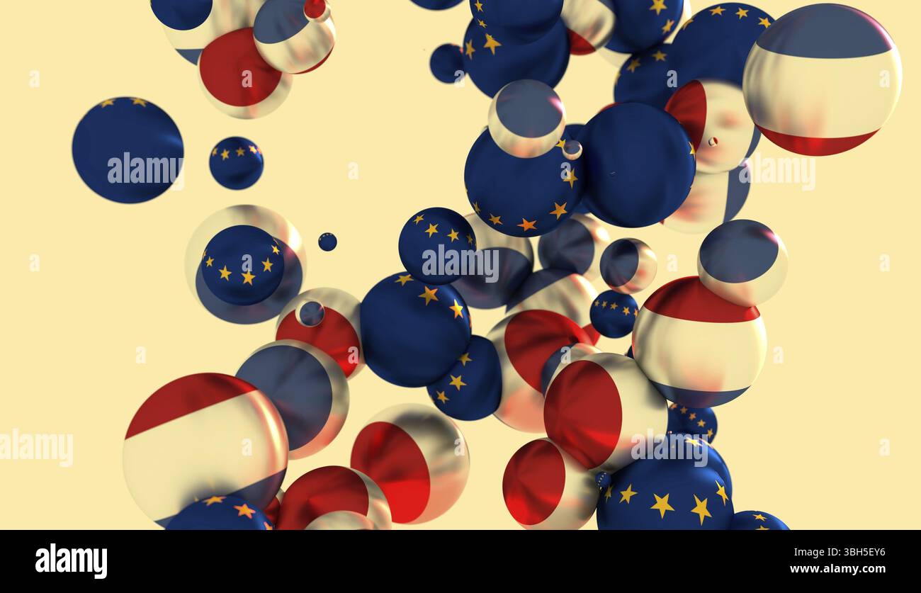 Large group of orbs or spheres levitation in empty space. 3D rendering ...