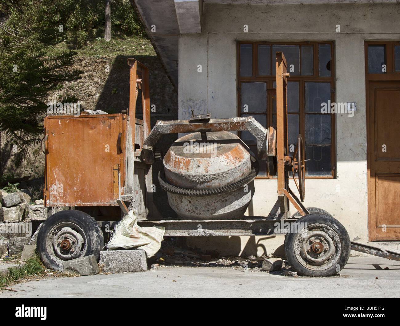 Indian private construction. Concrete mixer - building technics Stock ...