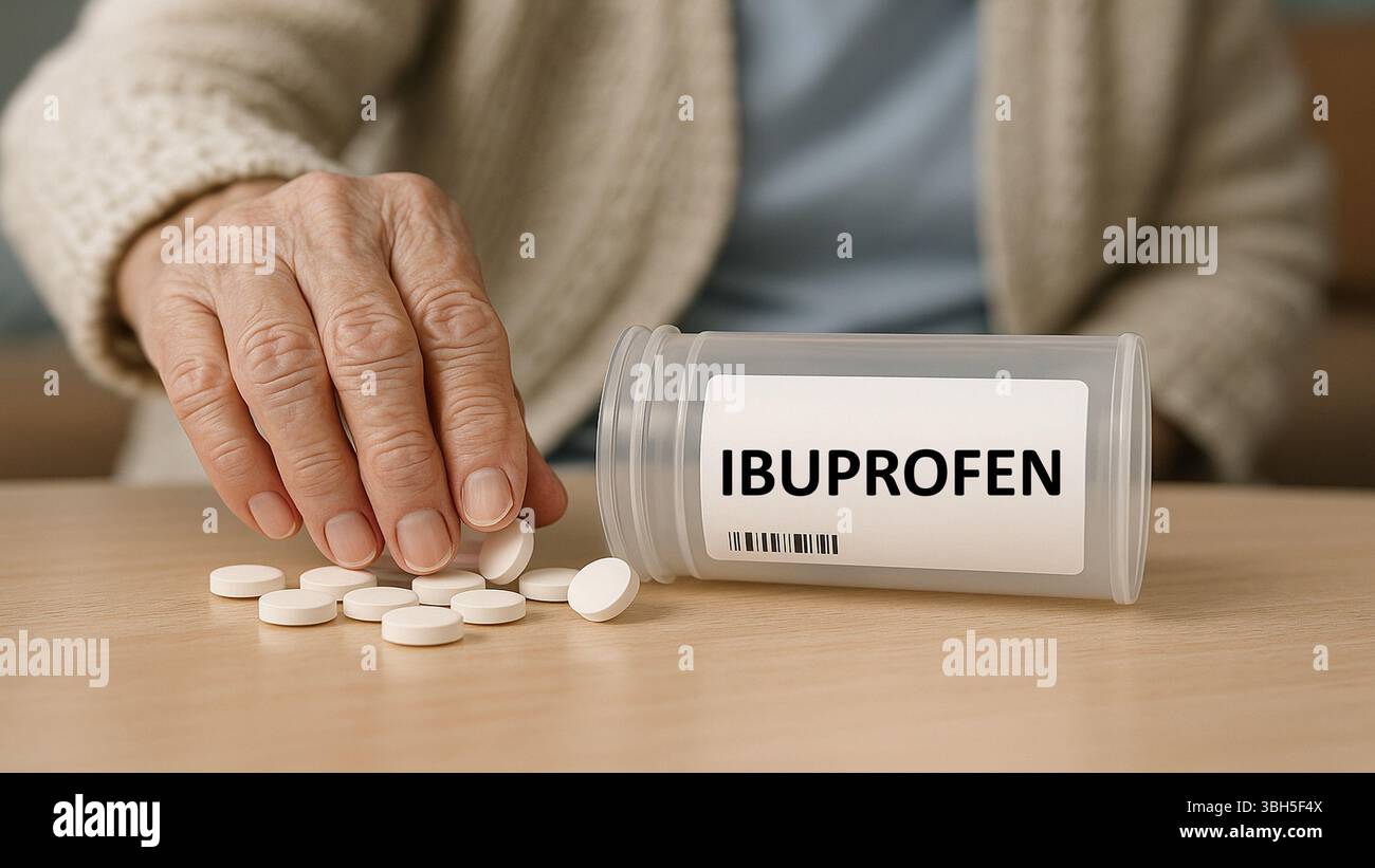Ibuprofen tablets used for pain relief, inflammation, and fever, over ...