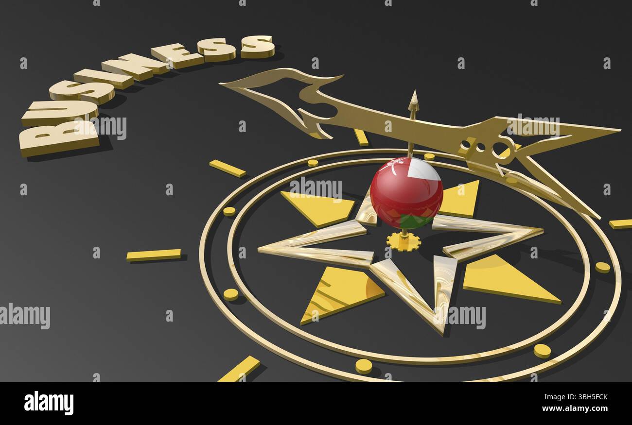 Red arrow of a compass pointing to the word business. 3D Rendering ...