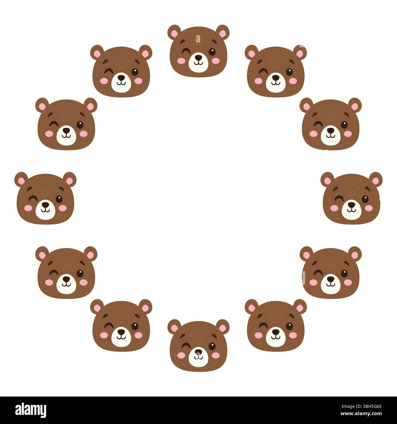 Round frame of brown bears. Hand drawn. Vector illustration Stock ...