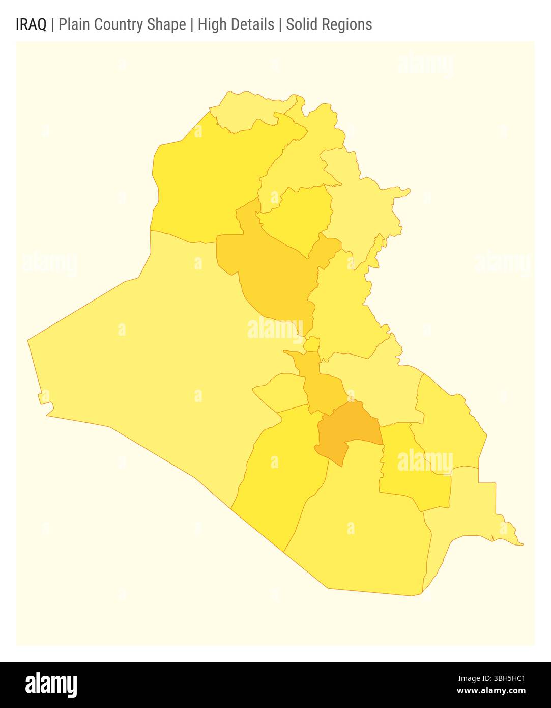 Republic of Iraq plain country map. High details. Solid regions style ...