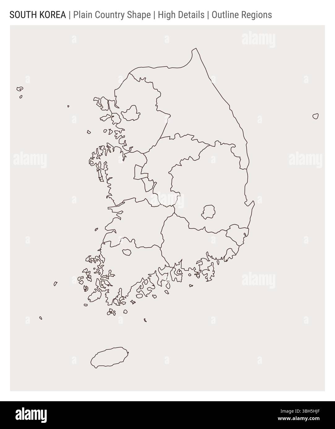 South Korea plain country map. High Details. Outline Regions style ...