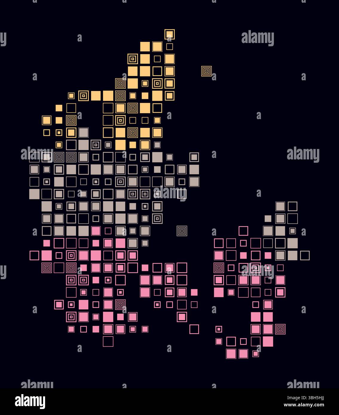 Denmark, shape of the country build of colored cells. Digital style map ...
