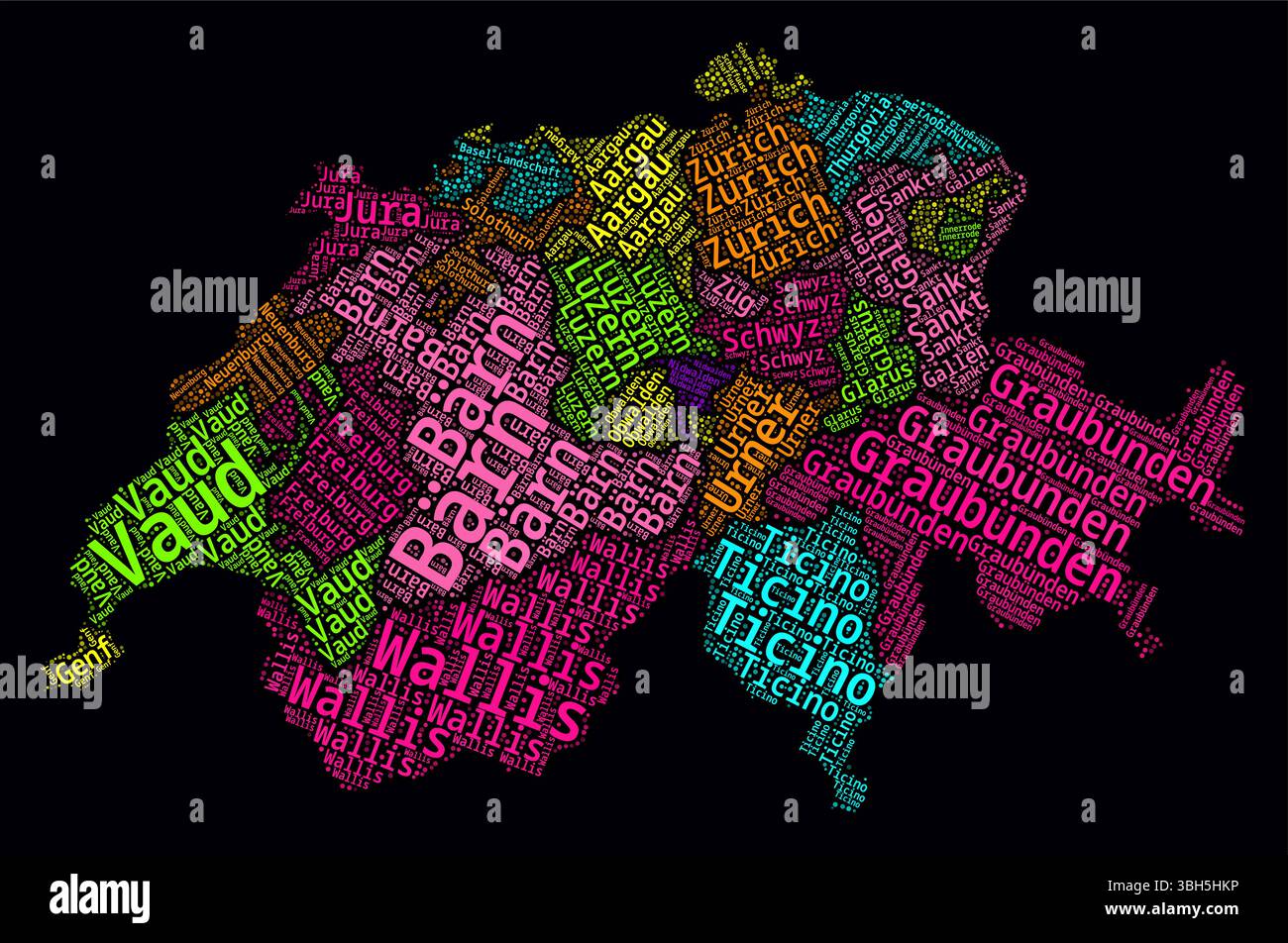 Switzerland Word Cloud. Region names of the country in German language ...