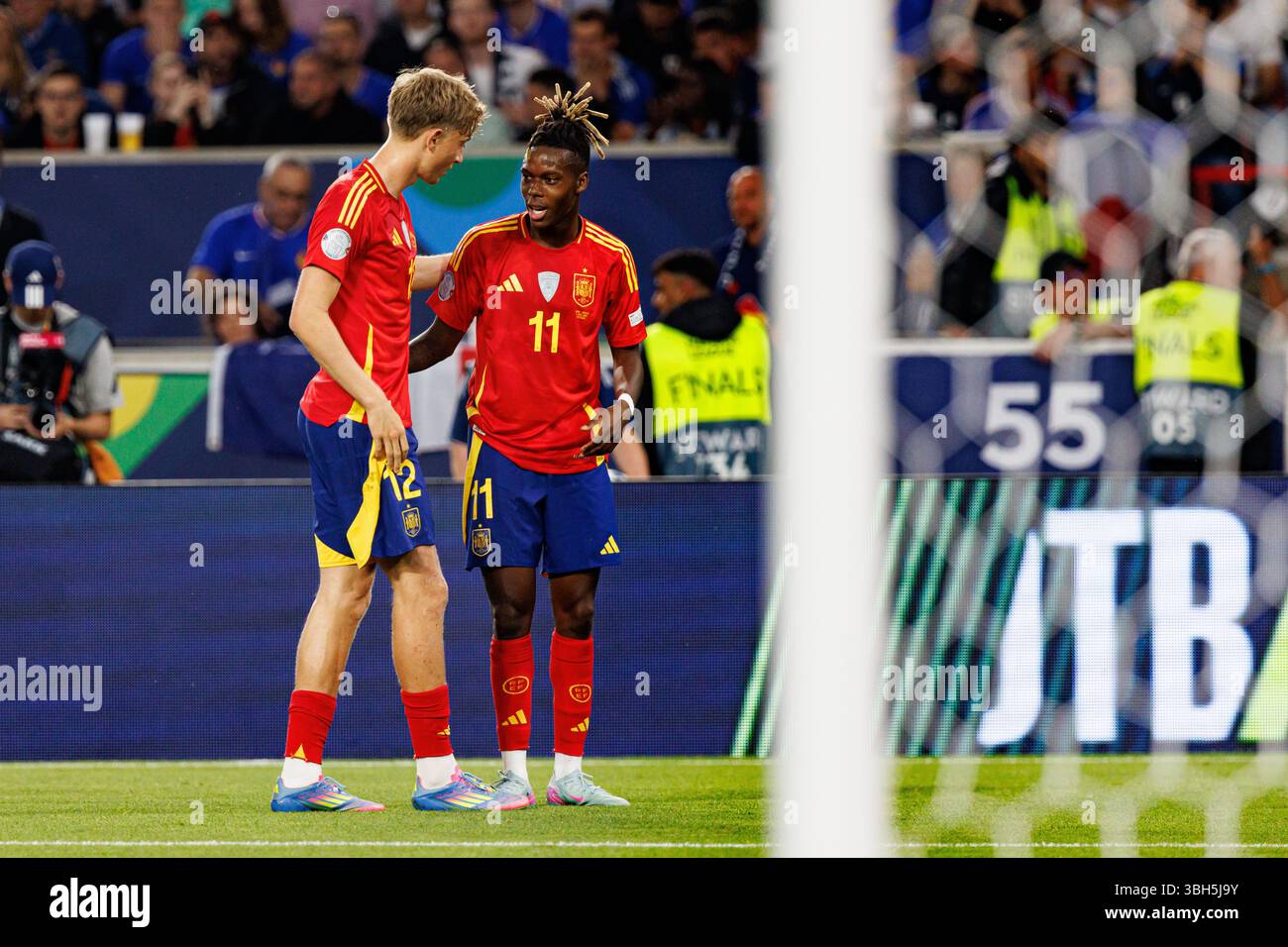 Dean Huijsen and Nico Williams seen celebrating after goal during UEFA ...