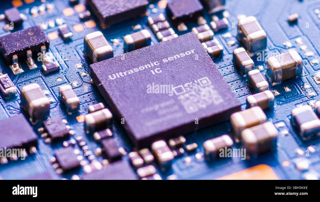 Ultrasonic sensor microchip. Measures distance using ultrasonic waves ...
