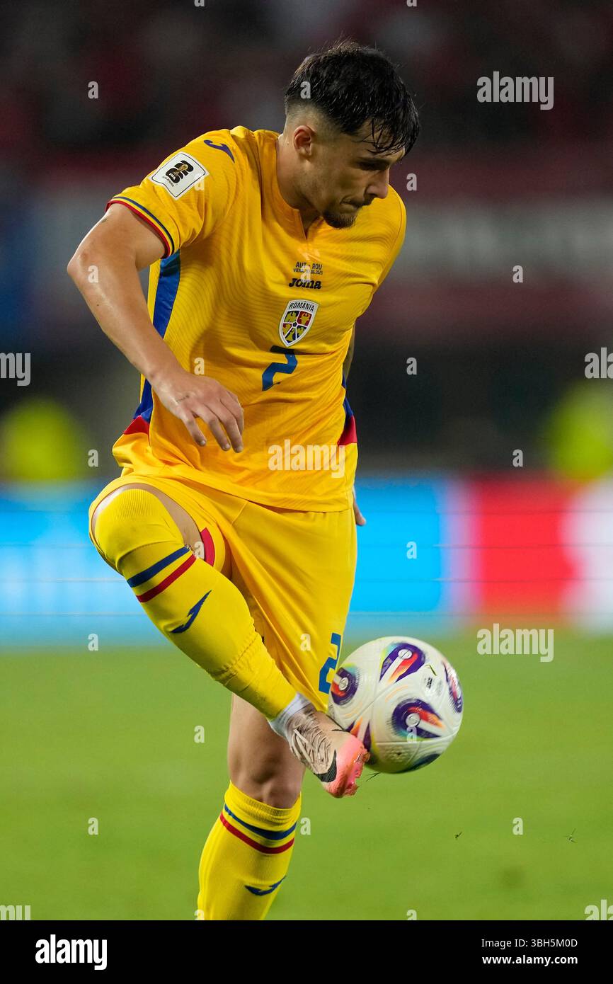 VIENNA, AUSTRIA - JUNE 7: Andrei Ratiu of Romania in action during the FIFA World Cup 2026 ...