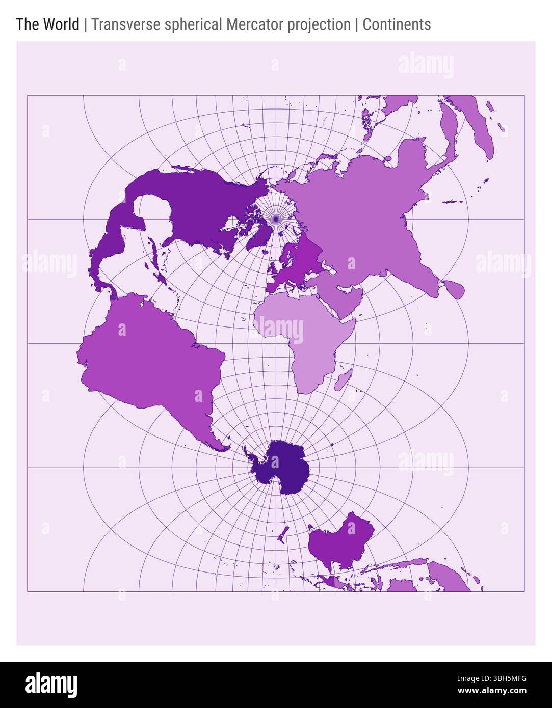 World Map. Transverse spherical Mercator projection. Continents style ...