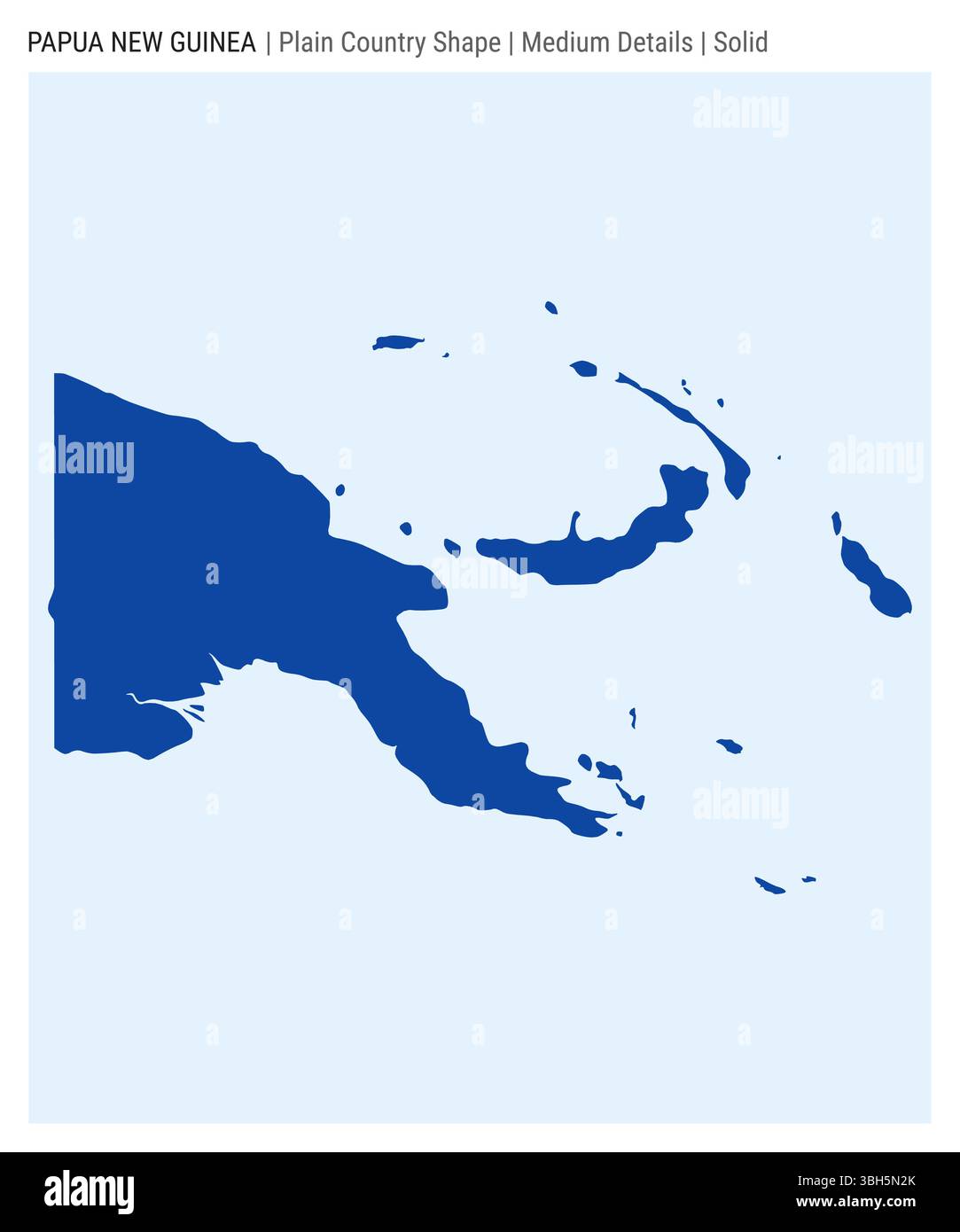 Papua New Guinea plain country map. Medium details. Solid style. Shape ...