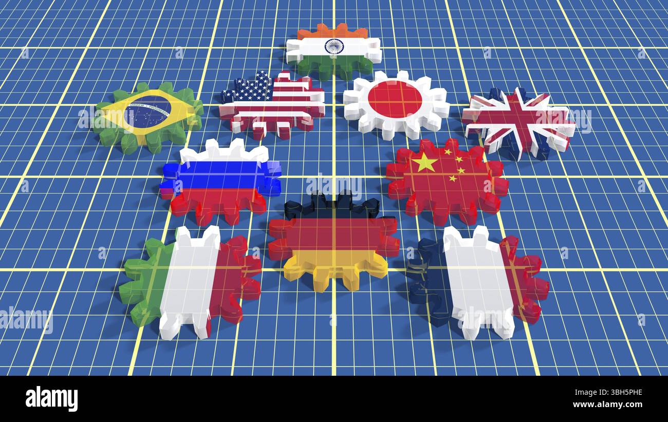 International Monetary Fund top ten members flags on transparent glass ...