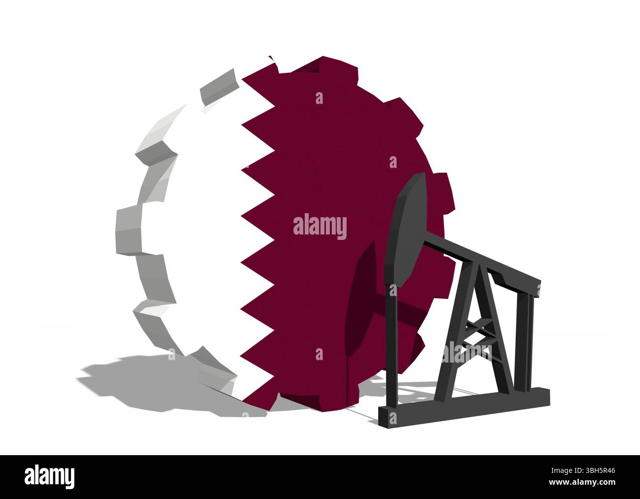 Cog wheel with oil pump textured by Qatar flag. Heavy and mining ...