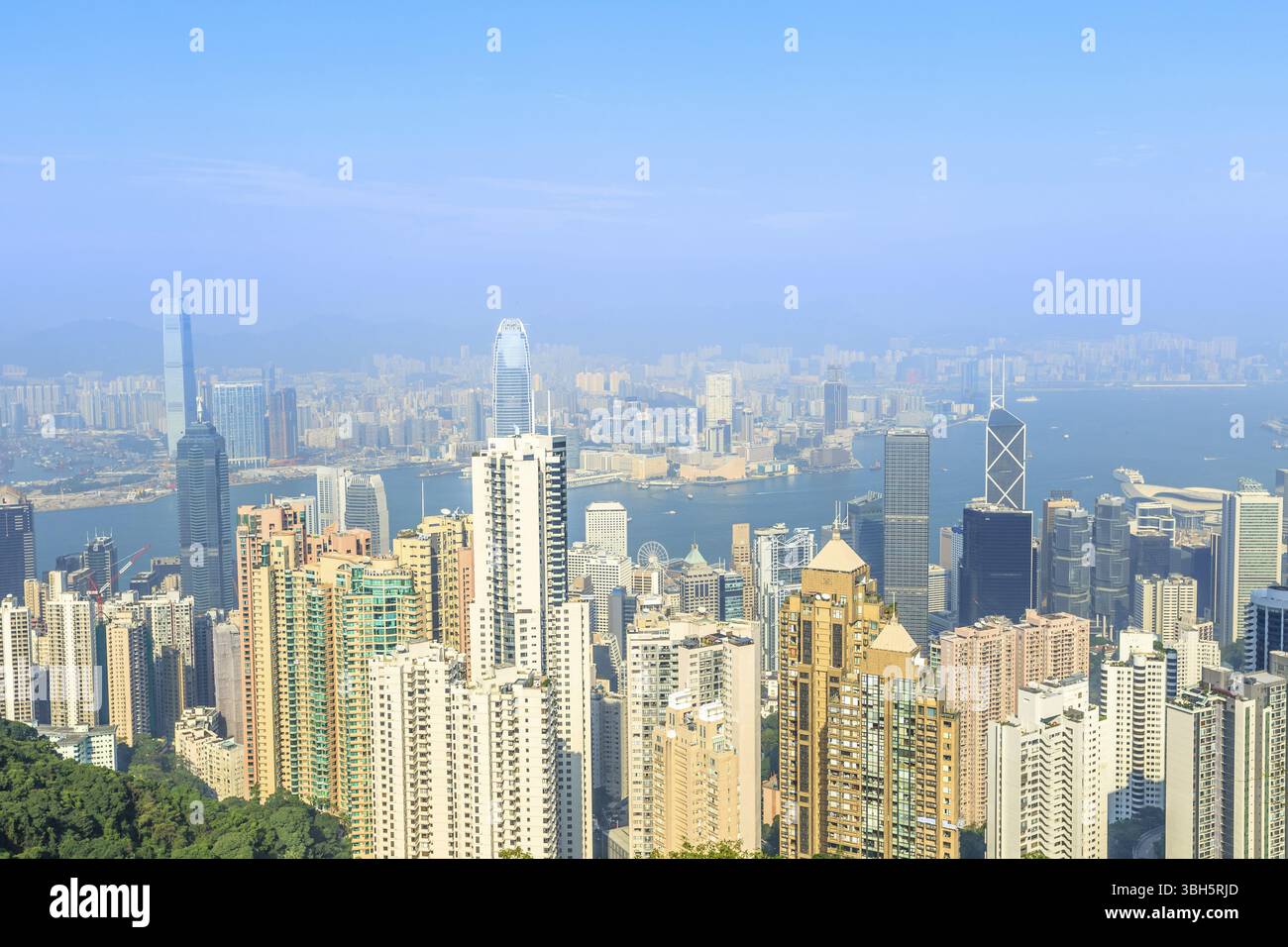 Aerial view of Victoria Harbour skyline and skyscrapers from The Sky ...