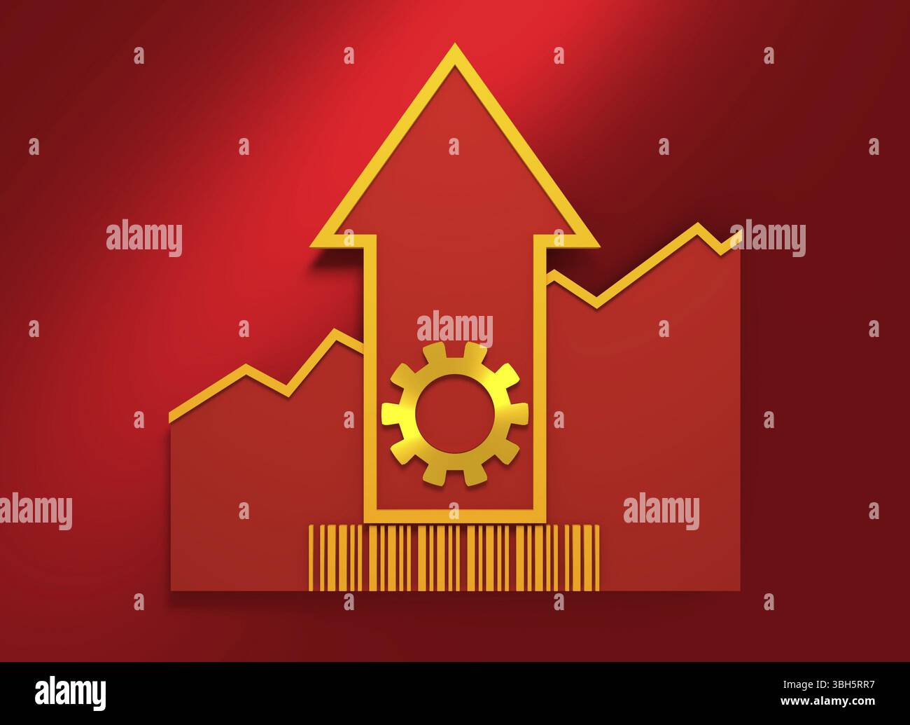 Cog wheel icon and rise up arrow. Growth diagram and bar code. 3D ...
