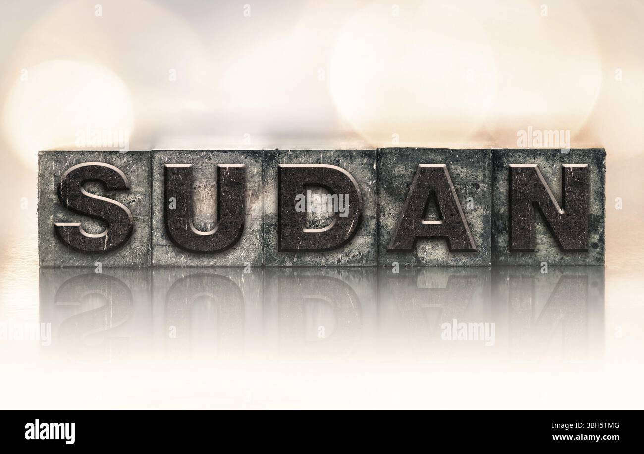 The word SUDAN written in vintage ink stained letterpress type Stock ...
