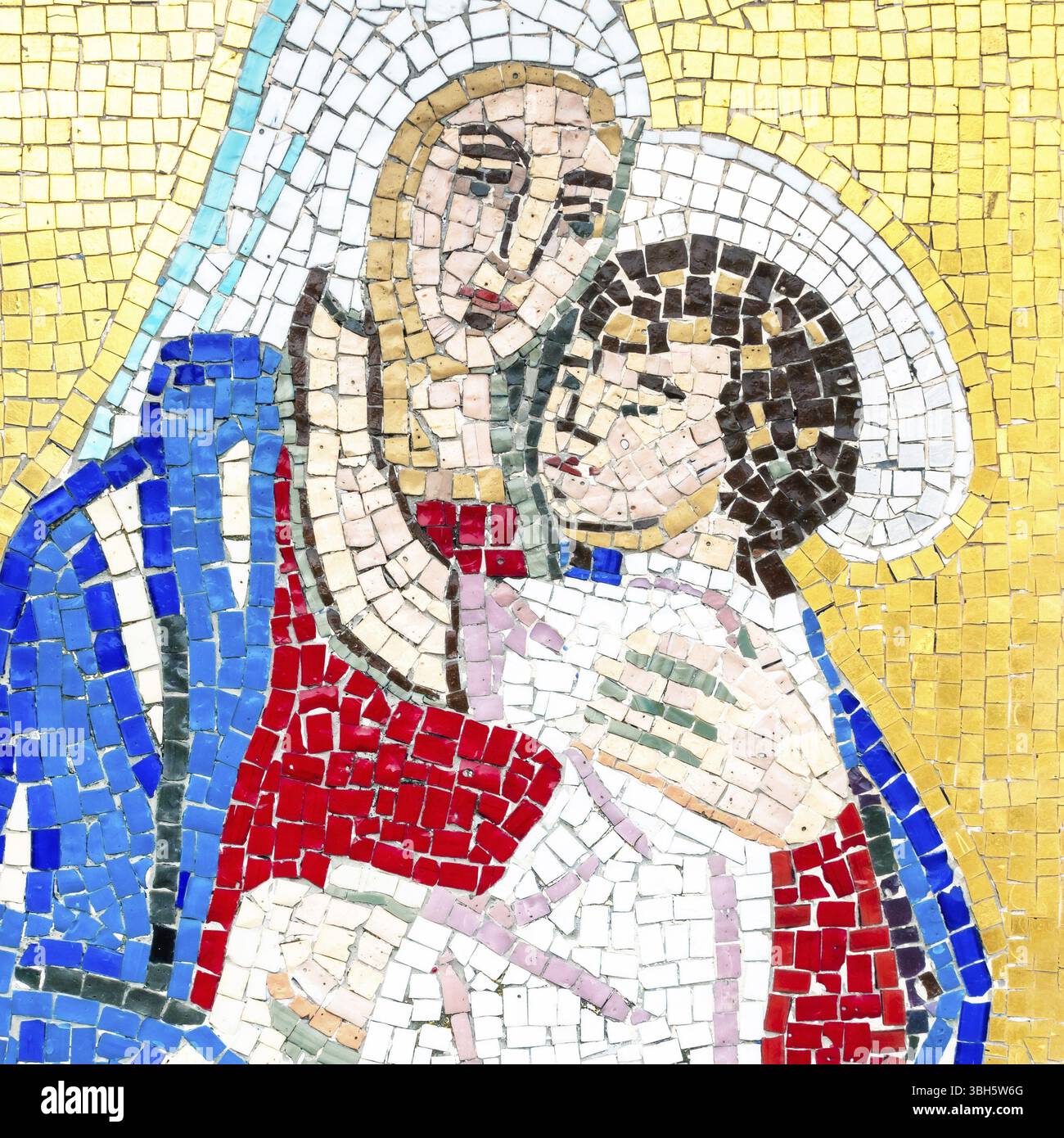 Colorful mosaic of Mary and Jesus. Mosaic representing Mary with the ...