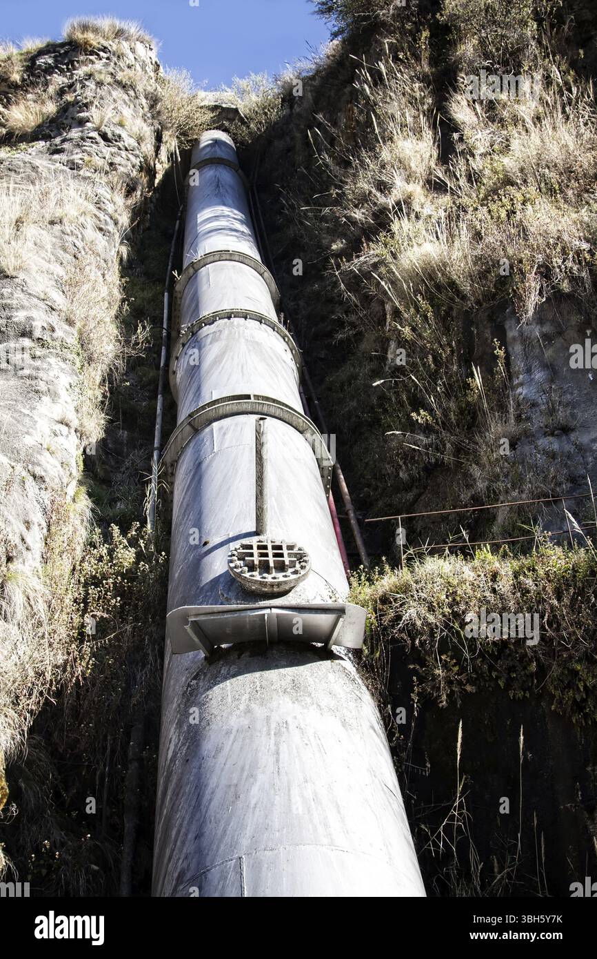 The water conduit on the slopes of the Himalayas consists of metal ...