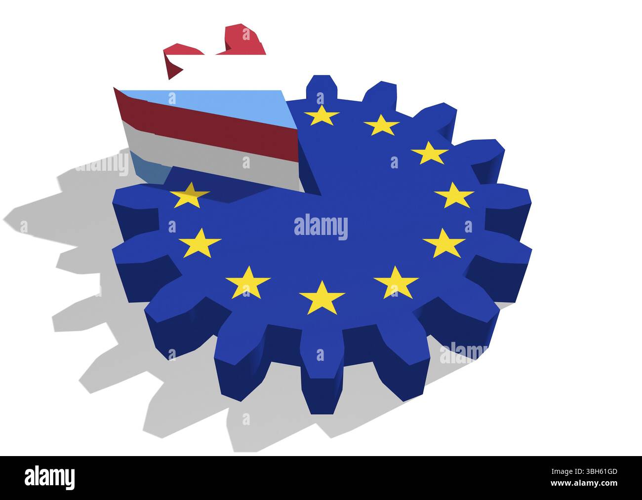 European union flag on gear and Luxembourg as part of cog wheel. 3D ...