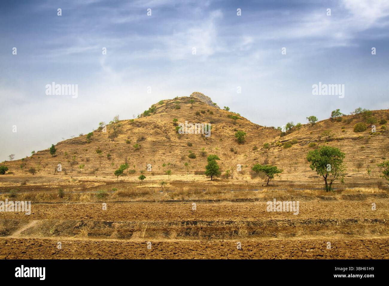 Dry hills and fields in the area of the Deccan plateau, India, Asia ...
