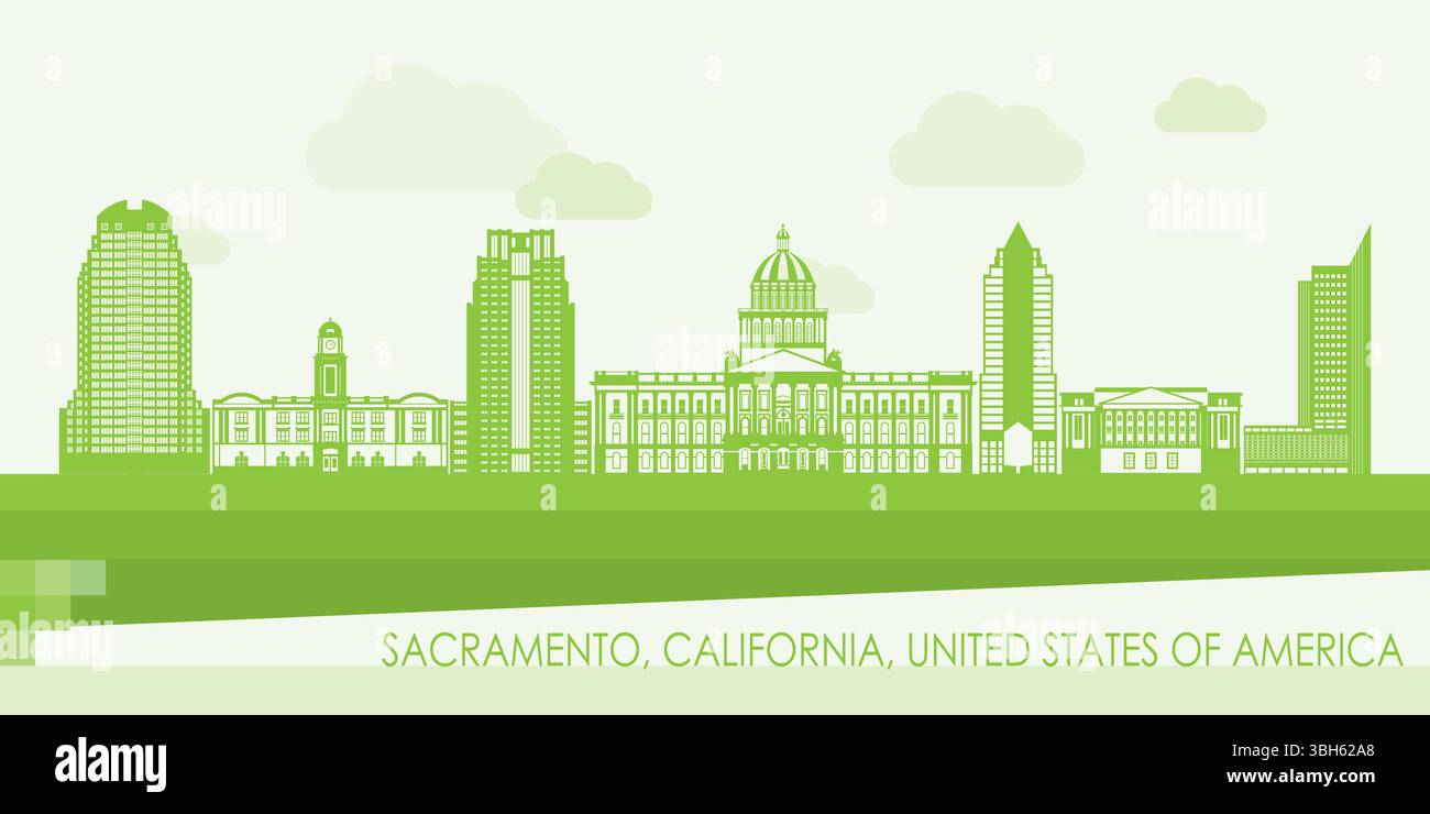 Green Skyline panorama of Sacramento, California, United States ...