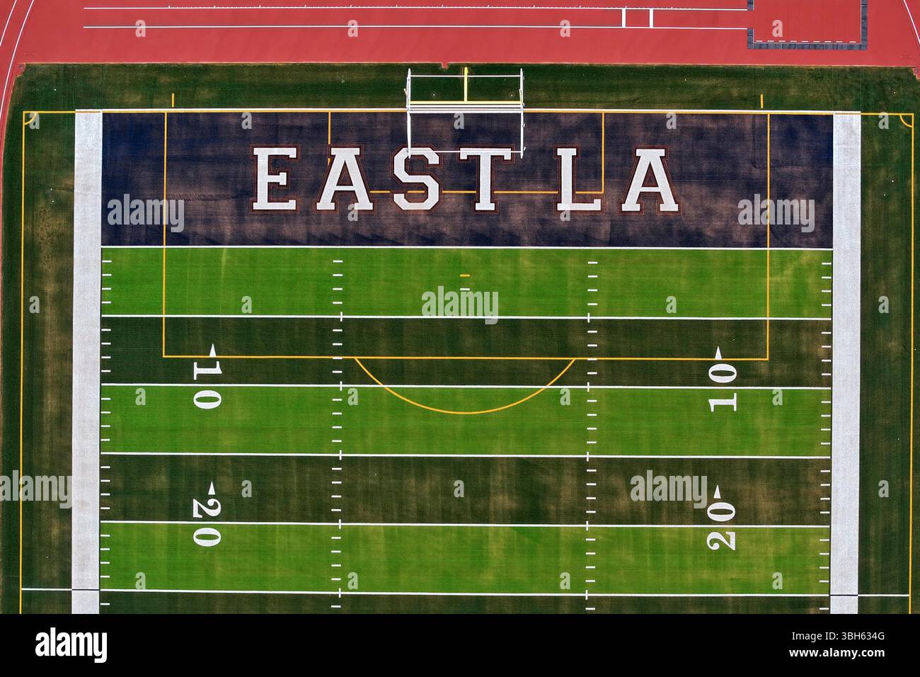 The words East LA in the end zone of the football field at Garfield ...