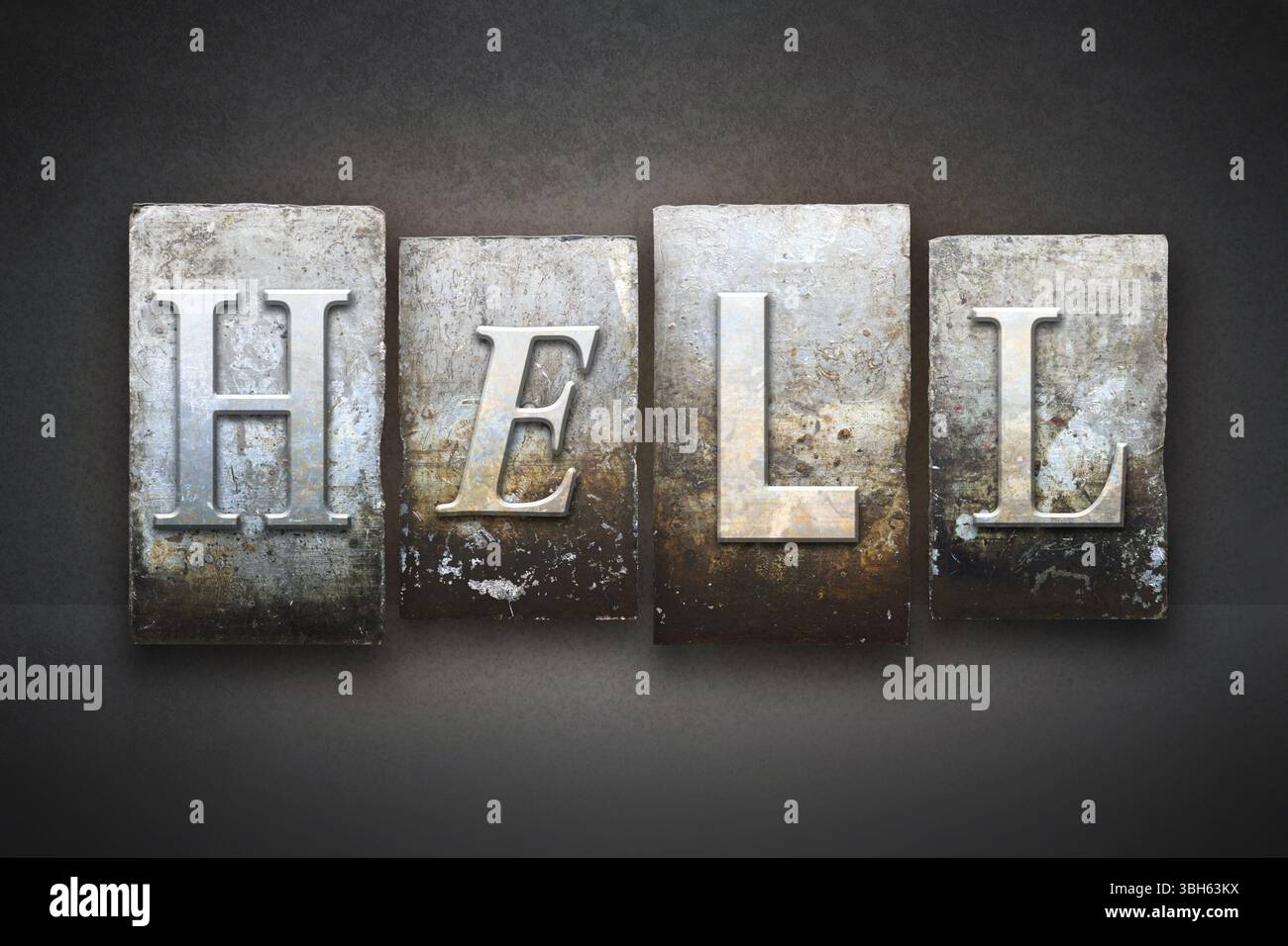 The word HELL written in vintage letterpress type Stock Photo - Alamy