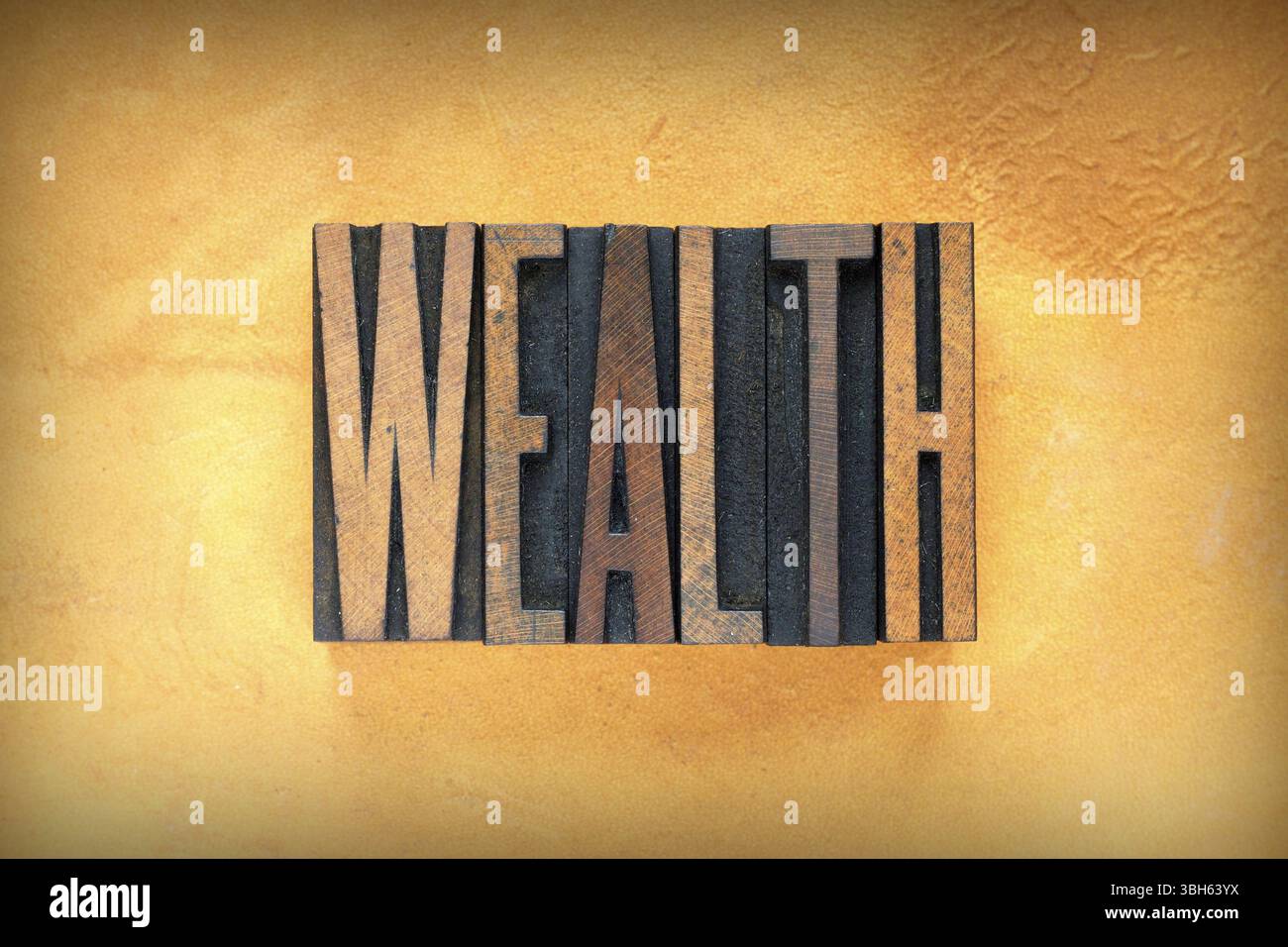 The word WEALTH written in vintage letterpress type Stock Photo - Alamy