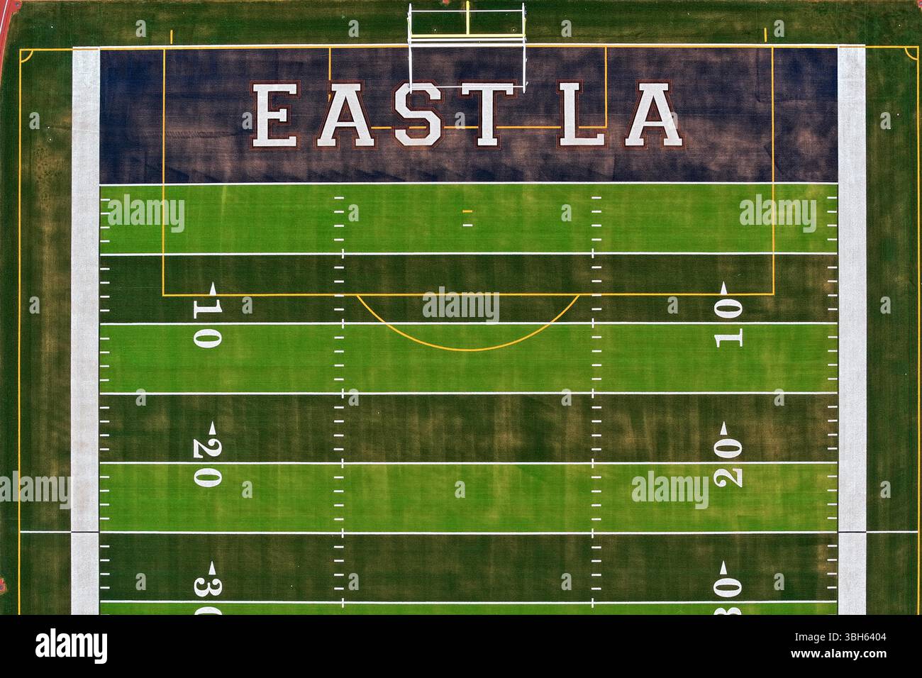 The words East LA in the end zone of the football field at Garfield ...