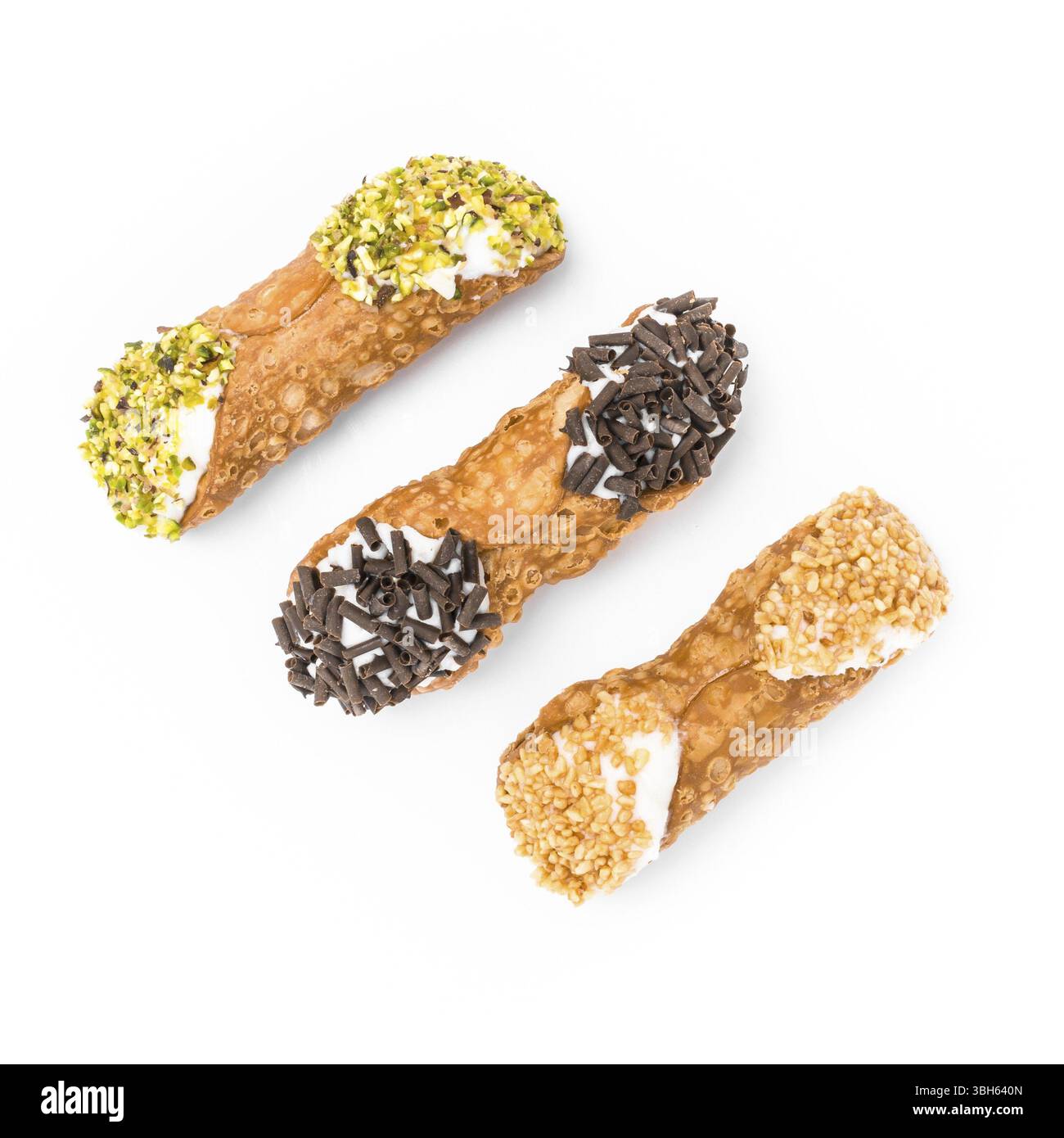 Real sicilian canolis on a white background. Top view Stock Photo - Alamy