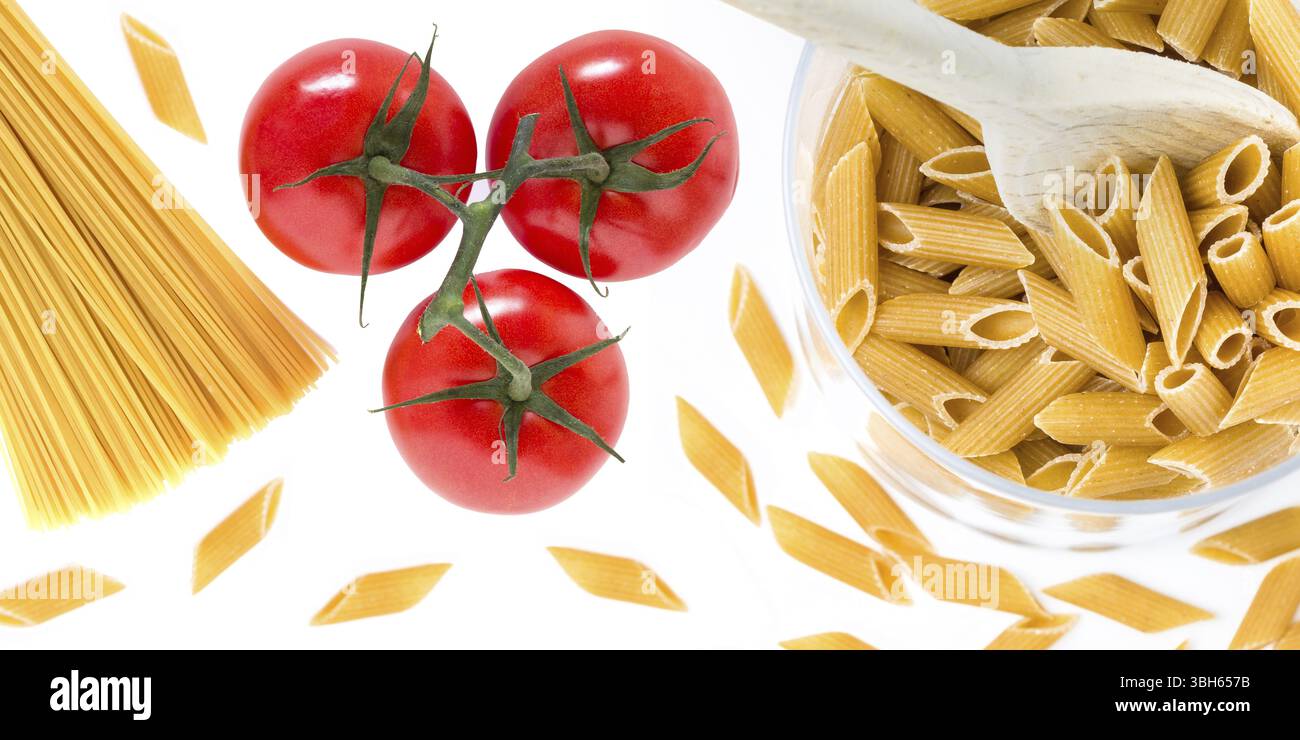 Beautiful tasty composition of traditional italian pasta with tomatoes ...