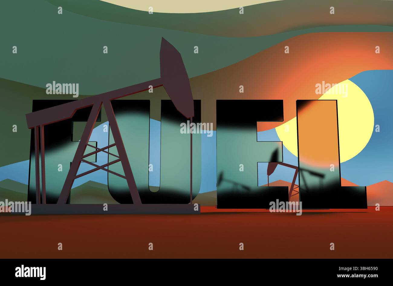 Oil pumps in sun down. Energy and power relative backdrop. Transparent ...