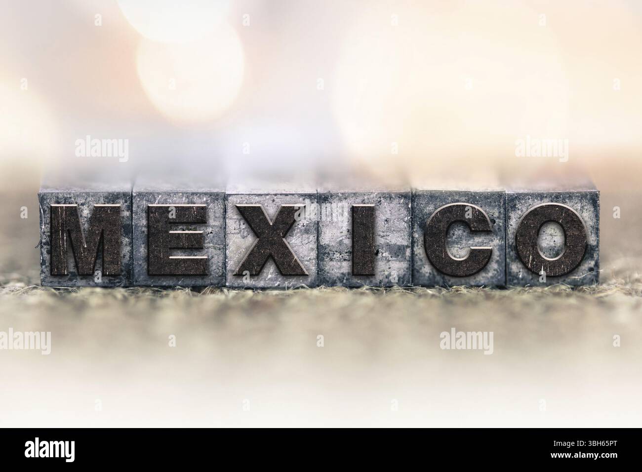 The word MEXICO written in vintage ink stained letterpress type Stock ...