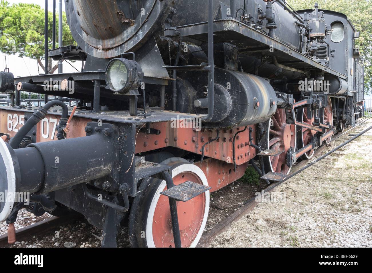 Old abandoned locomotive engine. Vintage and rust steam abandoned. Classic train. Wreck on ...