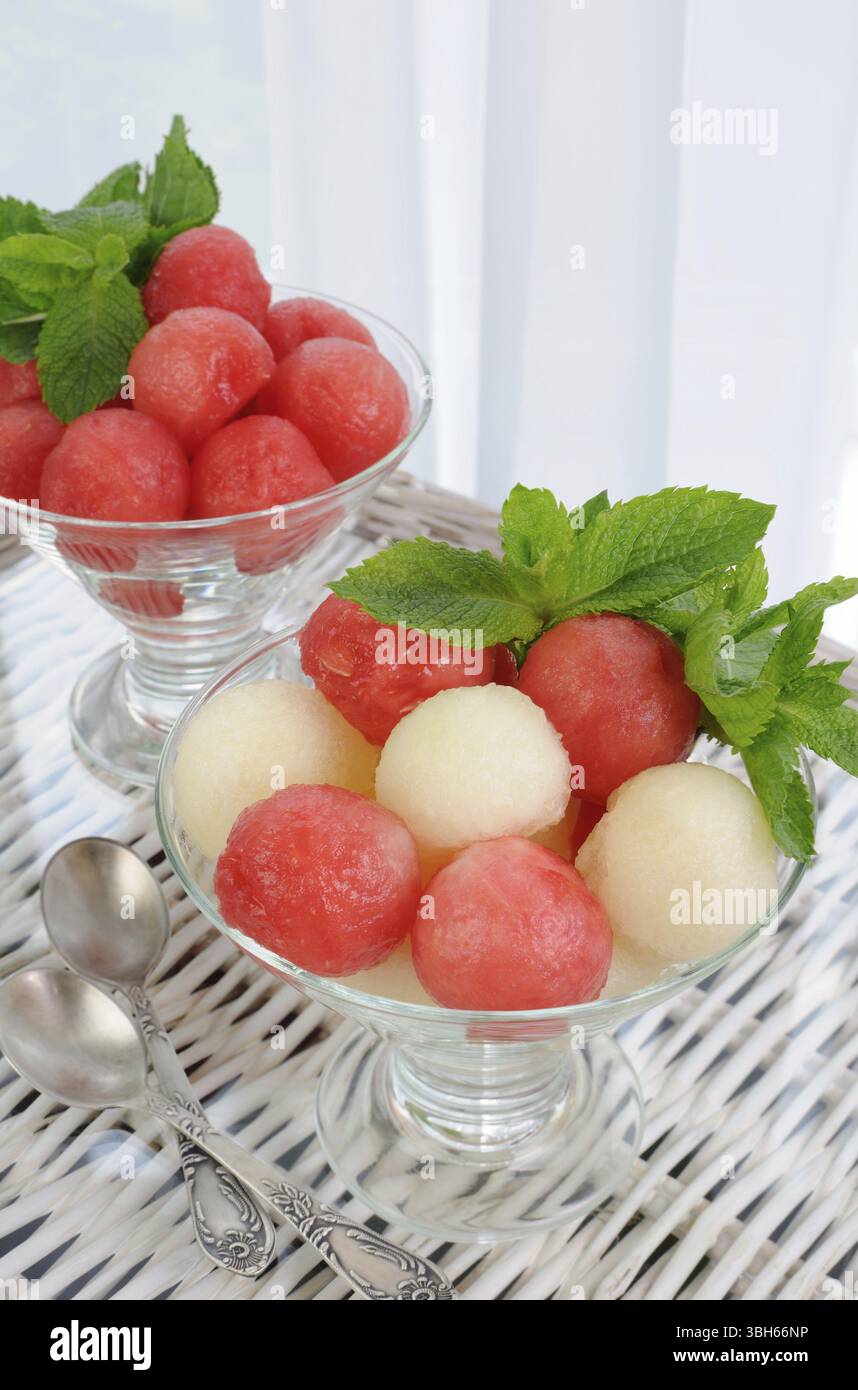 Chilled appetizer of watermelon balls Stock Photo - Alamy
