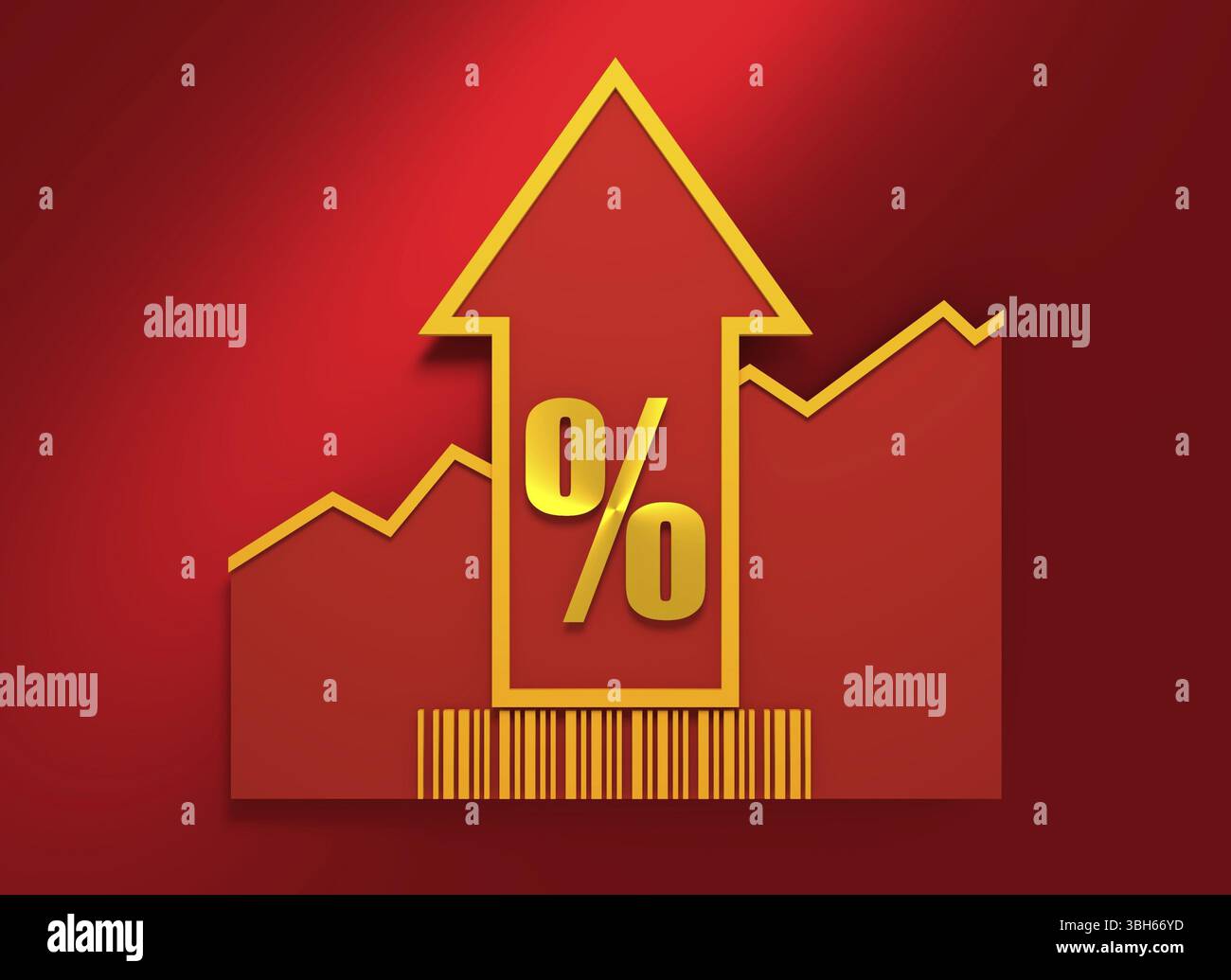Percent sign and rise up arrow. Growth diagram and bar code. Relative ...