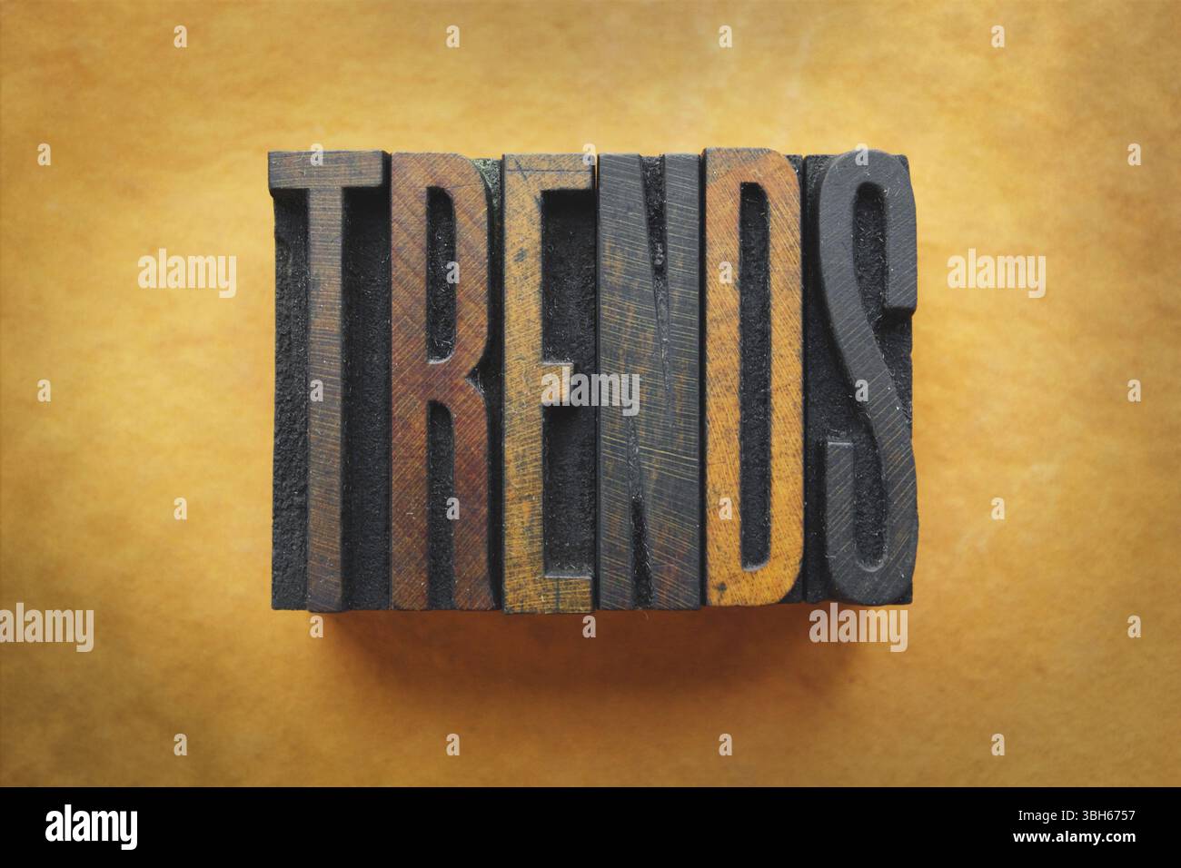 The word TRENDS written in vintage letterpress type Stock Photo - Alamy