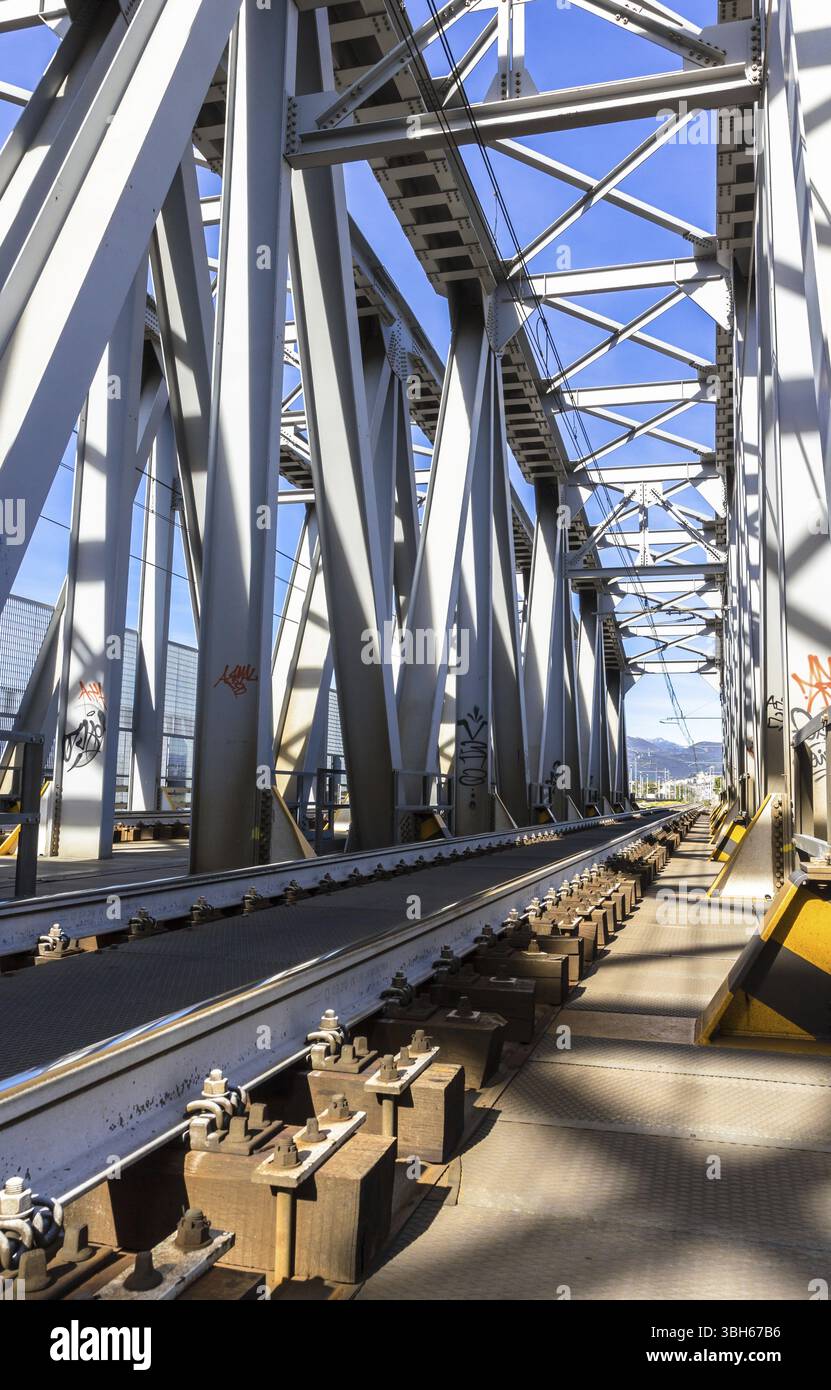 Steel bridge railroad. Railway metal bridge perspective view Stock ...