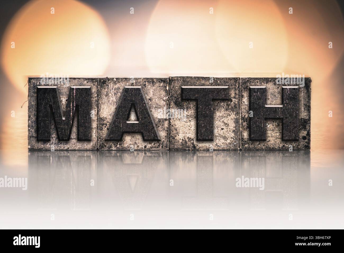 The word MATH written in vintage ink stained letterpress type Stock ...