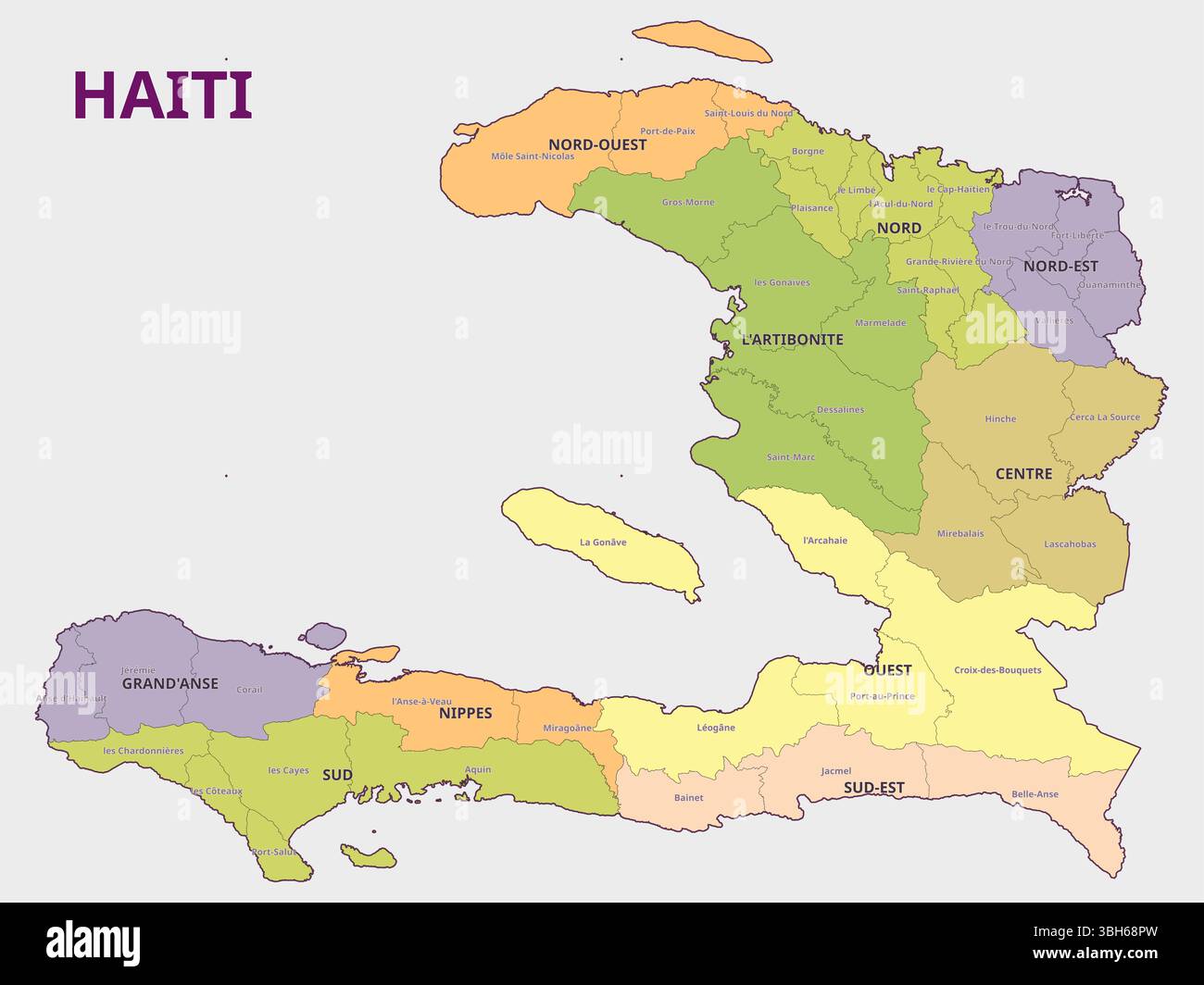Map of Haiti Administrative Regions Stock Vector Image & Art - Alamy