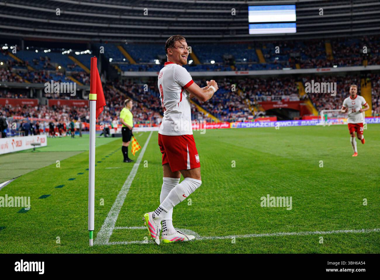 Matty Cash seen celebrating after scoring goal during International ...
