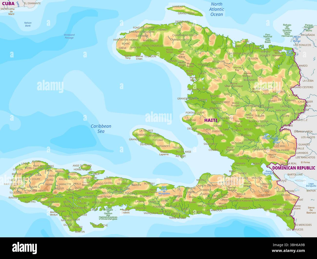 Detailed physical map of Haiti Stock Vector Image & Art - Alamy