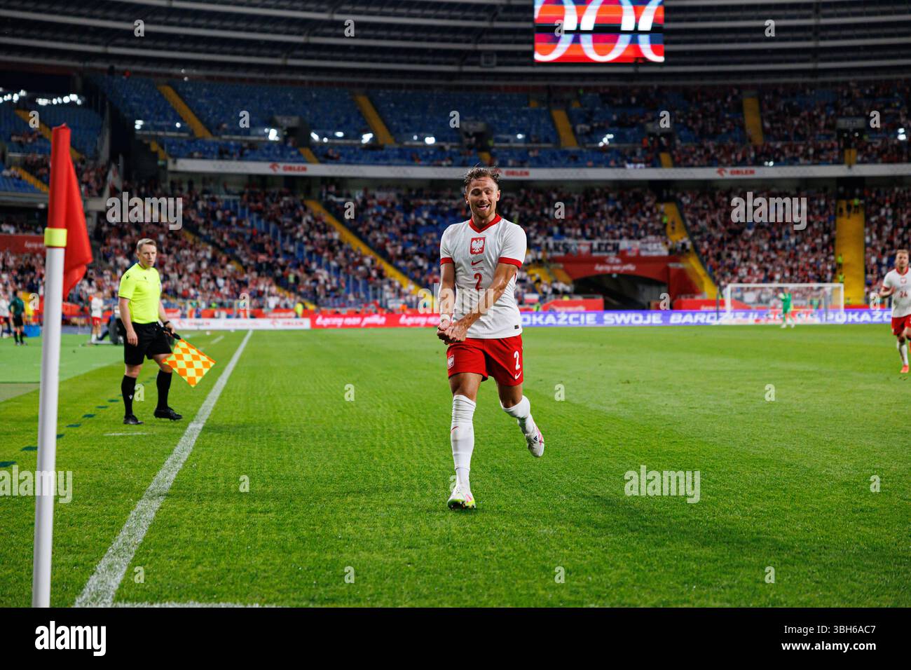 Matty Cash seen celebrating after scoring goal during International ...