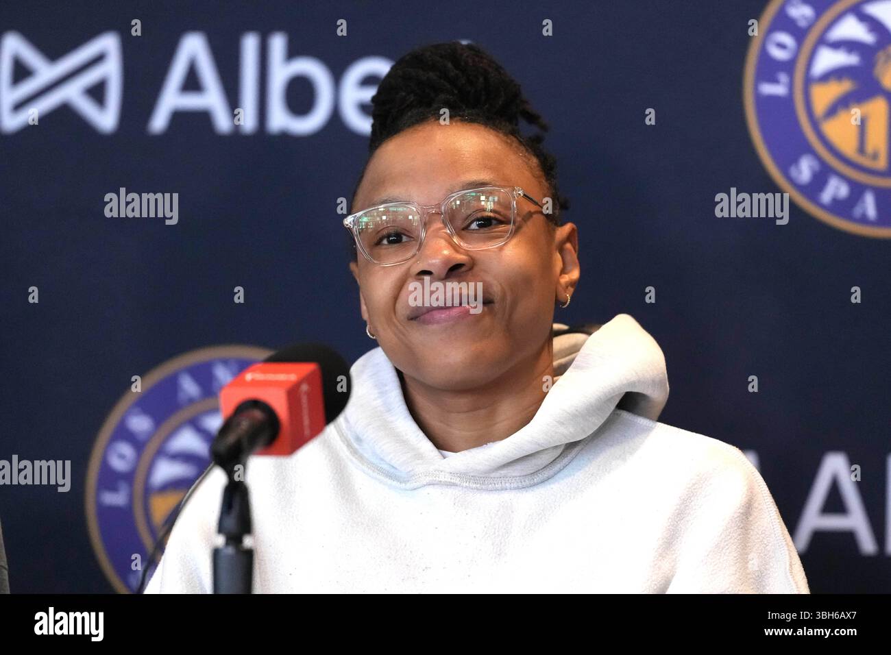 LA Sparks forward Emma Cannon during press conference, Tuesday, May 13 ...