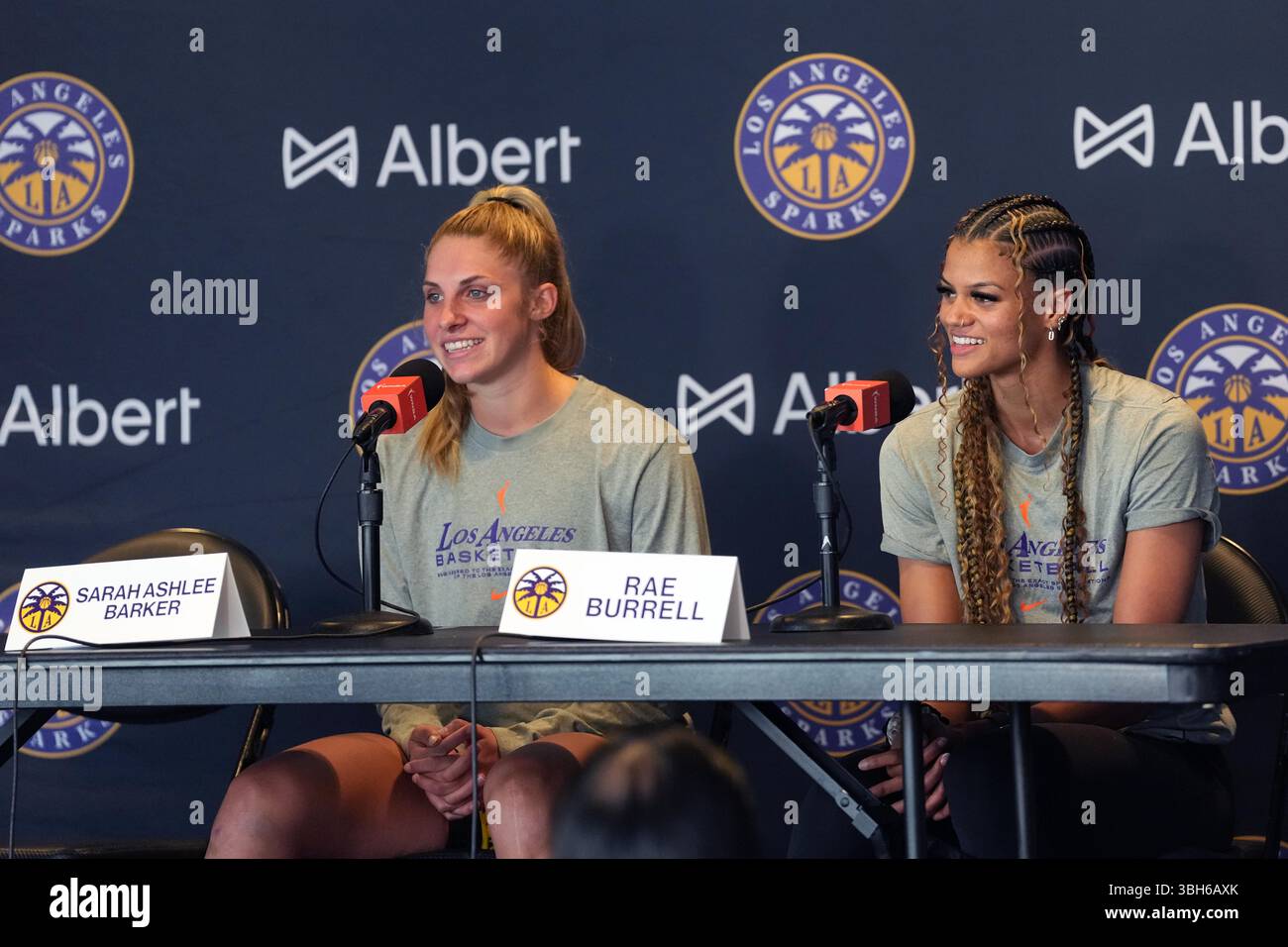 LA Sparks guard Sarah Ashlee Barker (left) and forward Rae Burrell ...