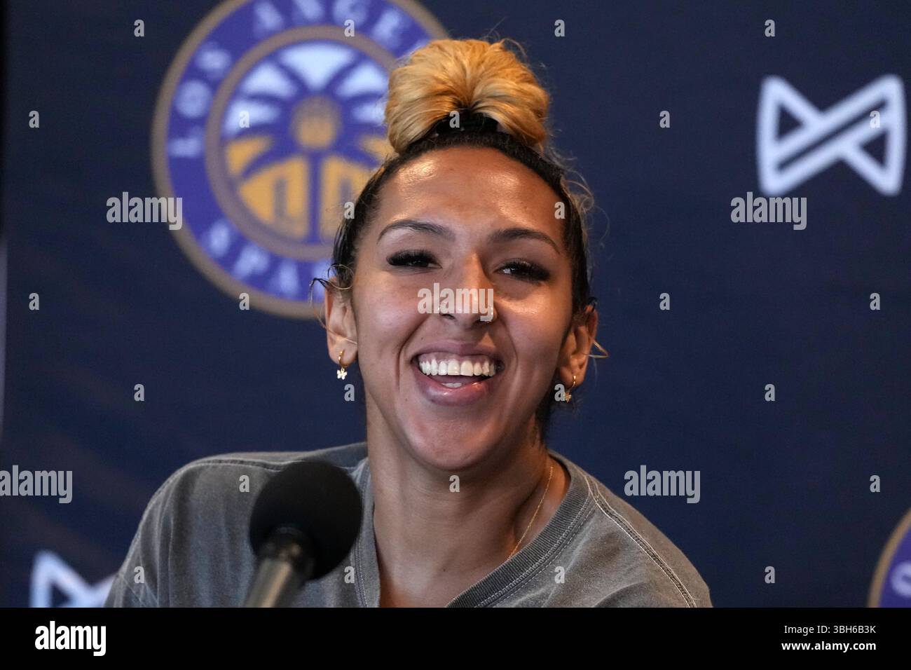 LA Sparks center Mercedes Russell during press conference, Tuesday, May ...