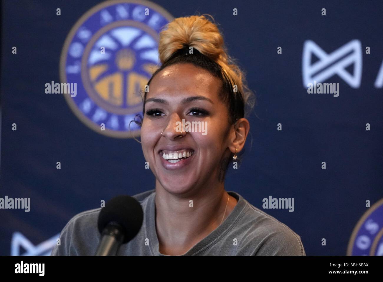 LA Sparks center Mercedes Russell during press conference, Tuesday, May ...