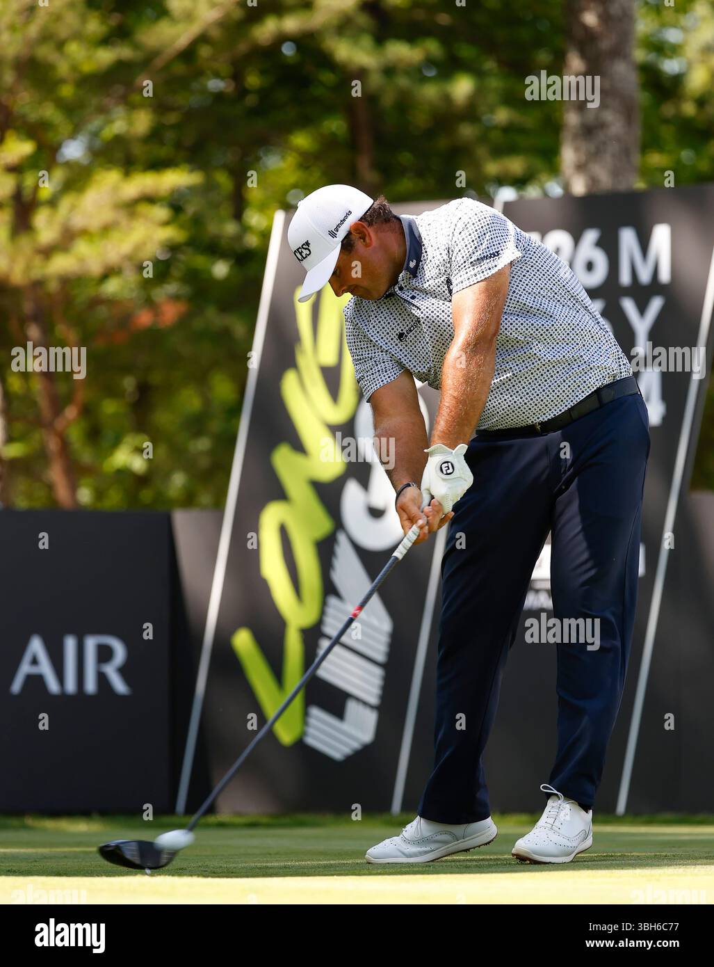 June 7, 2025: Patrick Reed of 4Aces GC tees off on the 15th hole during ...