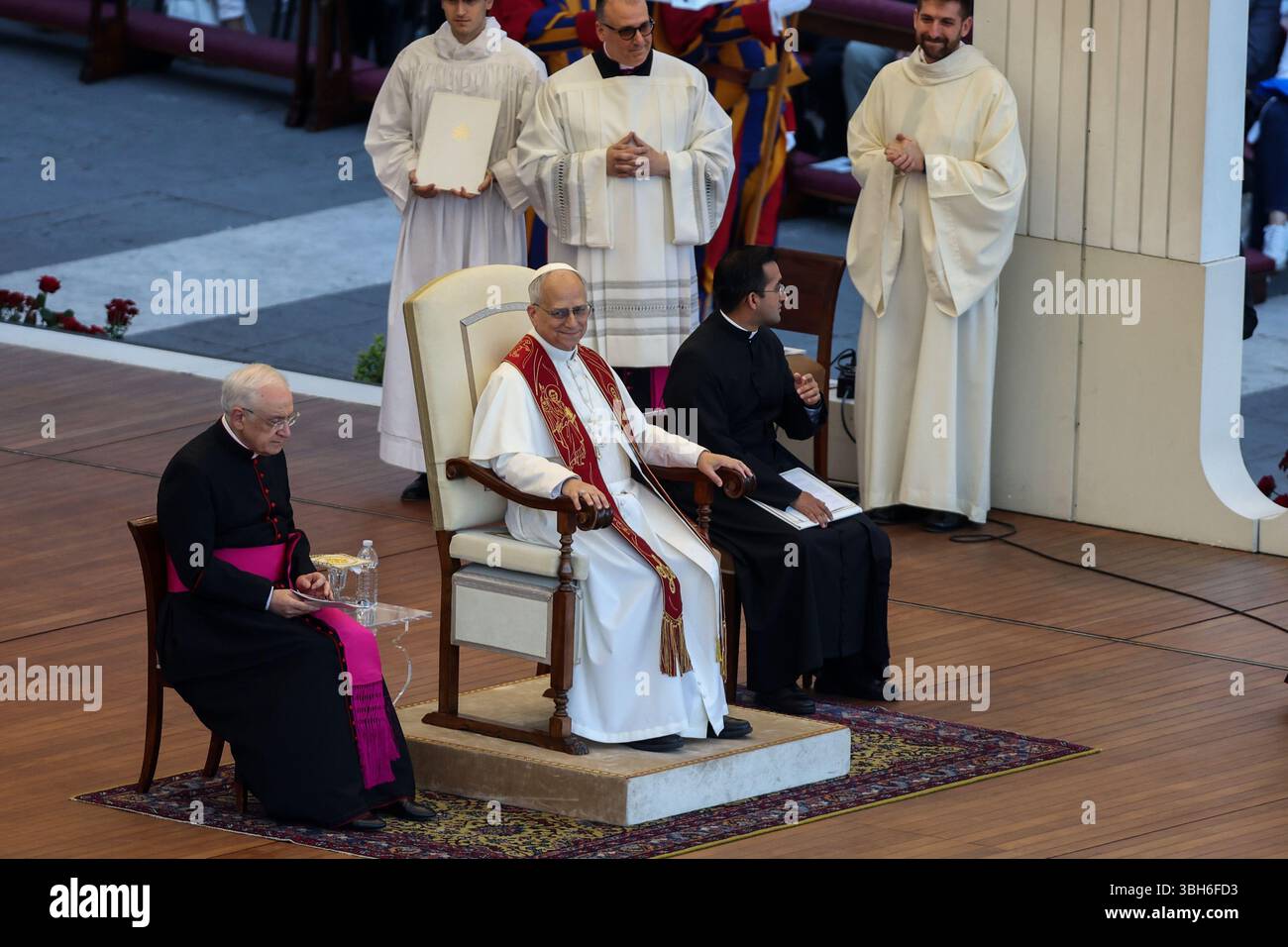 Pope Leo XIV, Robert Francis Prevost, takes part during the ceremony ...