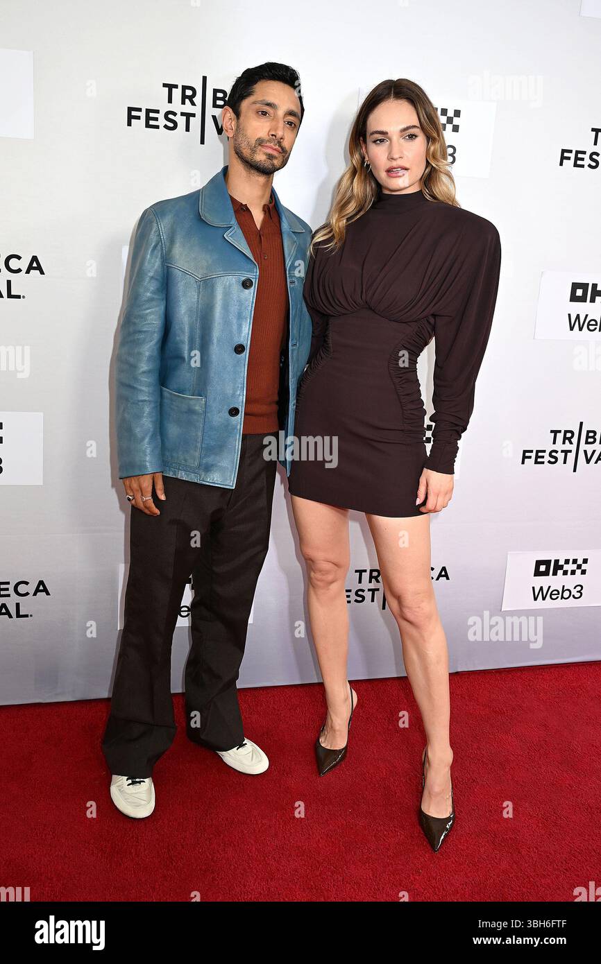 Riz Ahmed and Lily James attends the "Relay" US Premiere at Tribeca ...